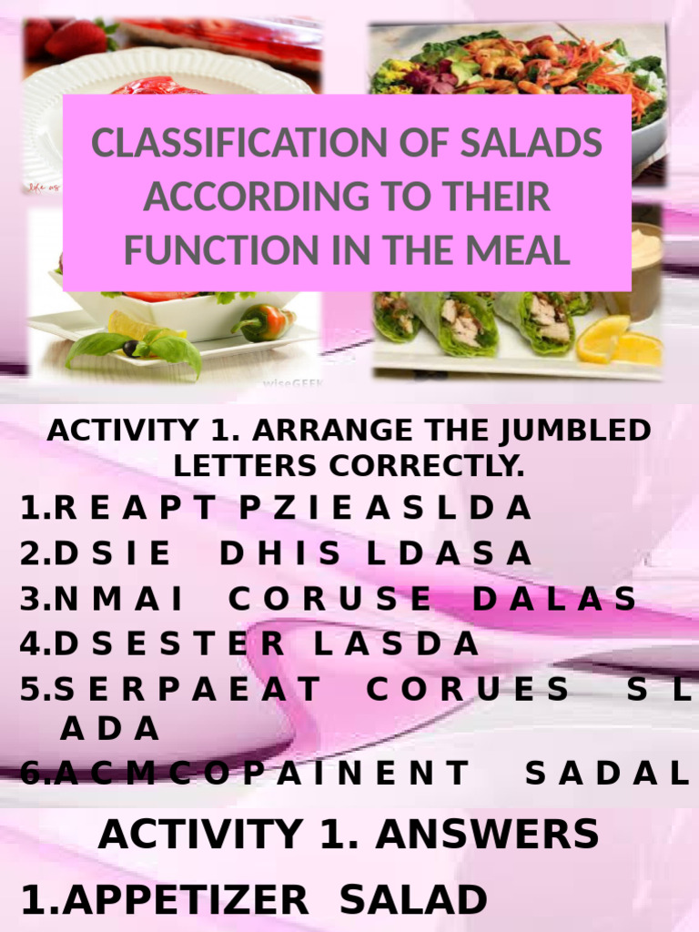 2. Classification of Salad according to function in the meal | PDF