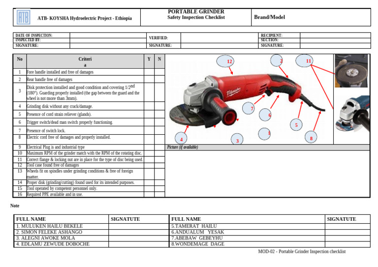MOD 01 Portable Grinder Inspection Checklist En | PDF | Grinding ...