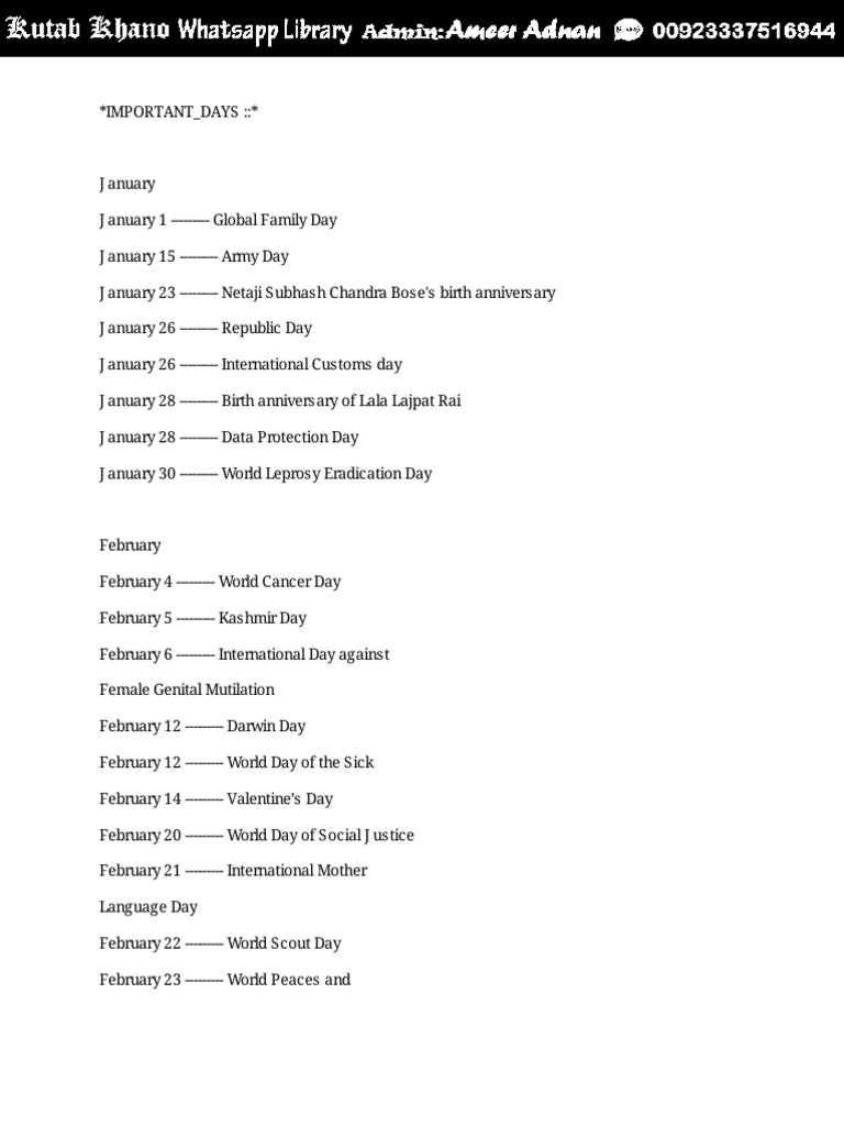 Important Days | PDF