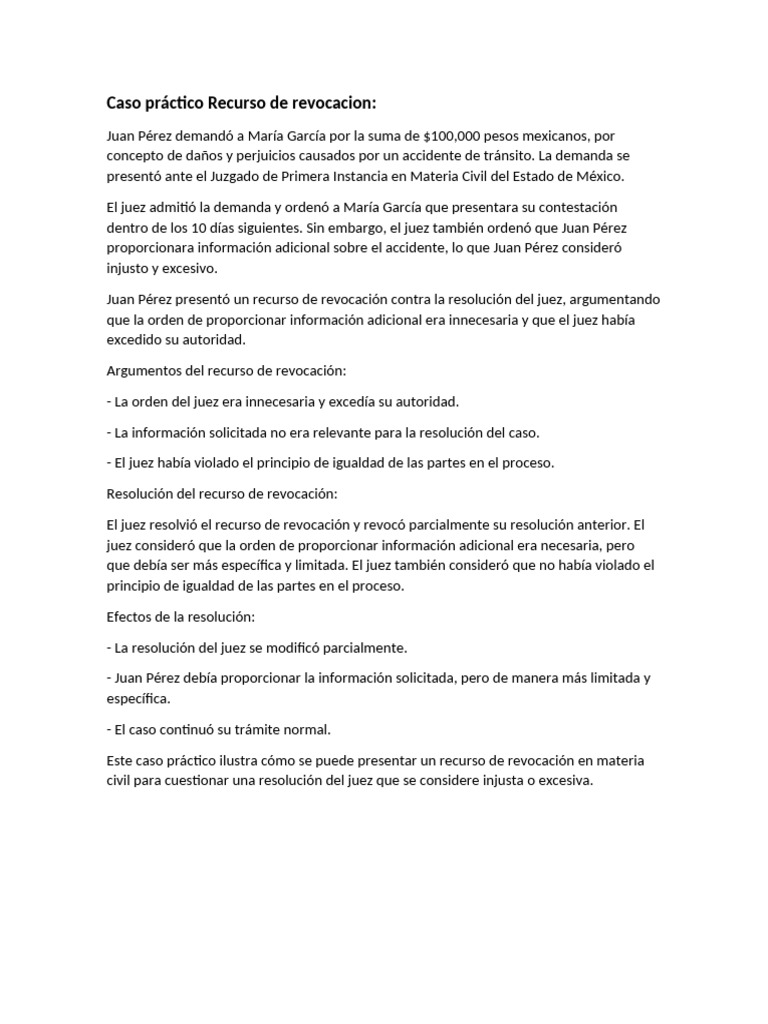 Caso Práctico Recurso de Revocacion | PDF | Demanda judicial ...