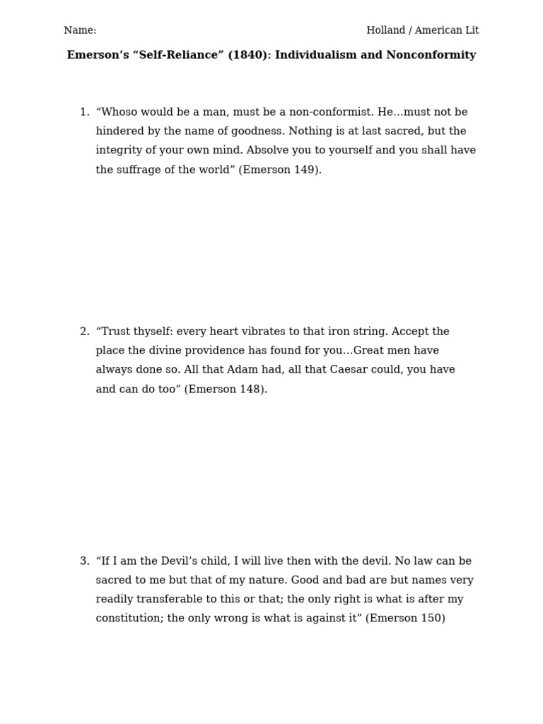 Emerson on Nonconformity and Self-Reliance | PDF