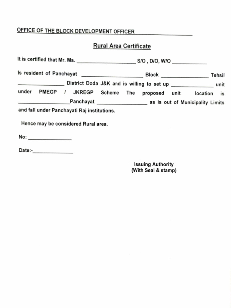 Rural Area Certificate Proforma | PDF