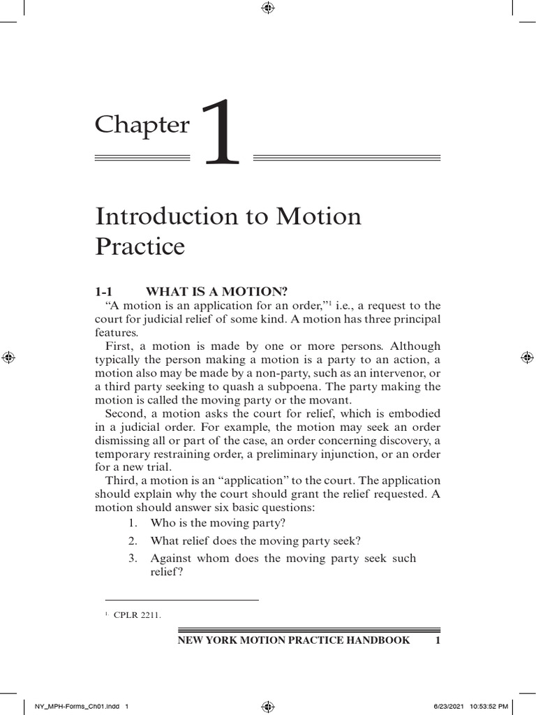 Ny Motion Practice ch01 1 | PDF | Summary Judgment | Discovery (Law)