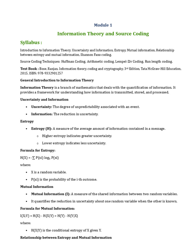 21ECE72 - Coding and Cryp Module 1 | PDF | Information | Data Compression