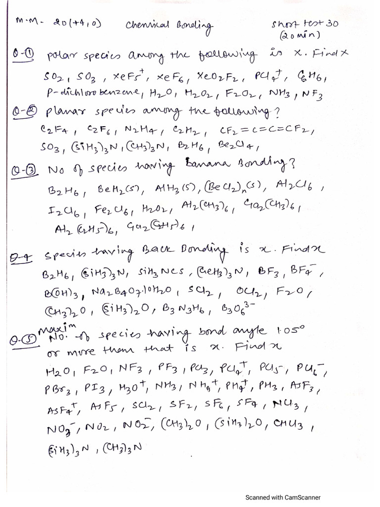 Chemical Bonding Short Test 30 | PDF