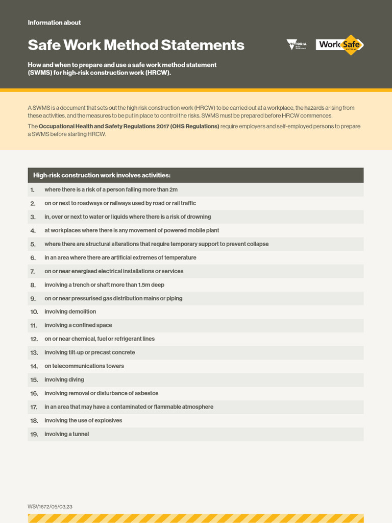 SWMS - Information Guide - Safe-Work-Method-Statements-2023-04 | PDF ...