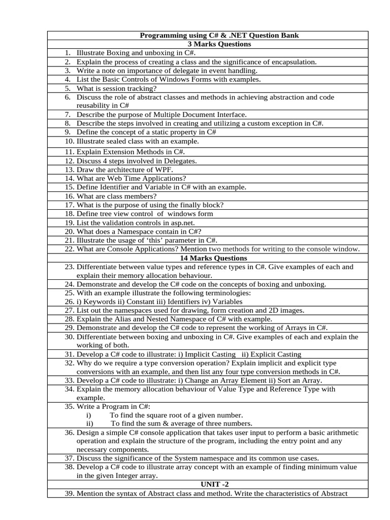 C And Net Qb Pdf C Sharp Programming Language Class Computer 6289
