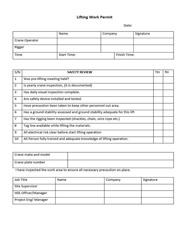 Lifting Permit | PDF