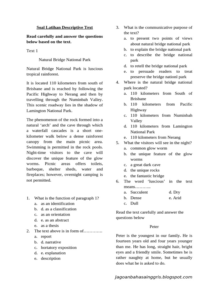 Soal Latihan Descriptive Text | PDF