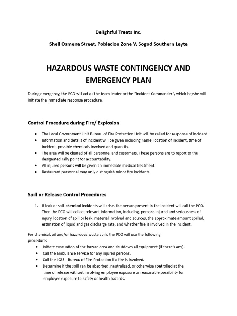 Contingency and Emergency Plan | PDF | Oil Spill | Emergency