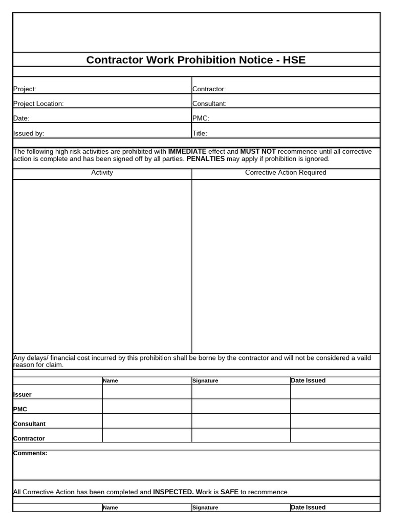 IMS TMT 8 Contractor Work Prohibition Notice HSE | PDF