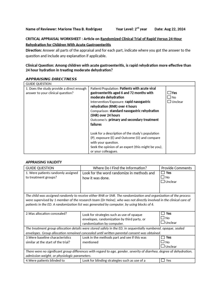 Critical Appraisal Worksheet Guide - 2 | PDF | Health Care | Medicine
