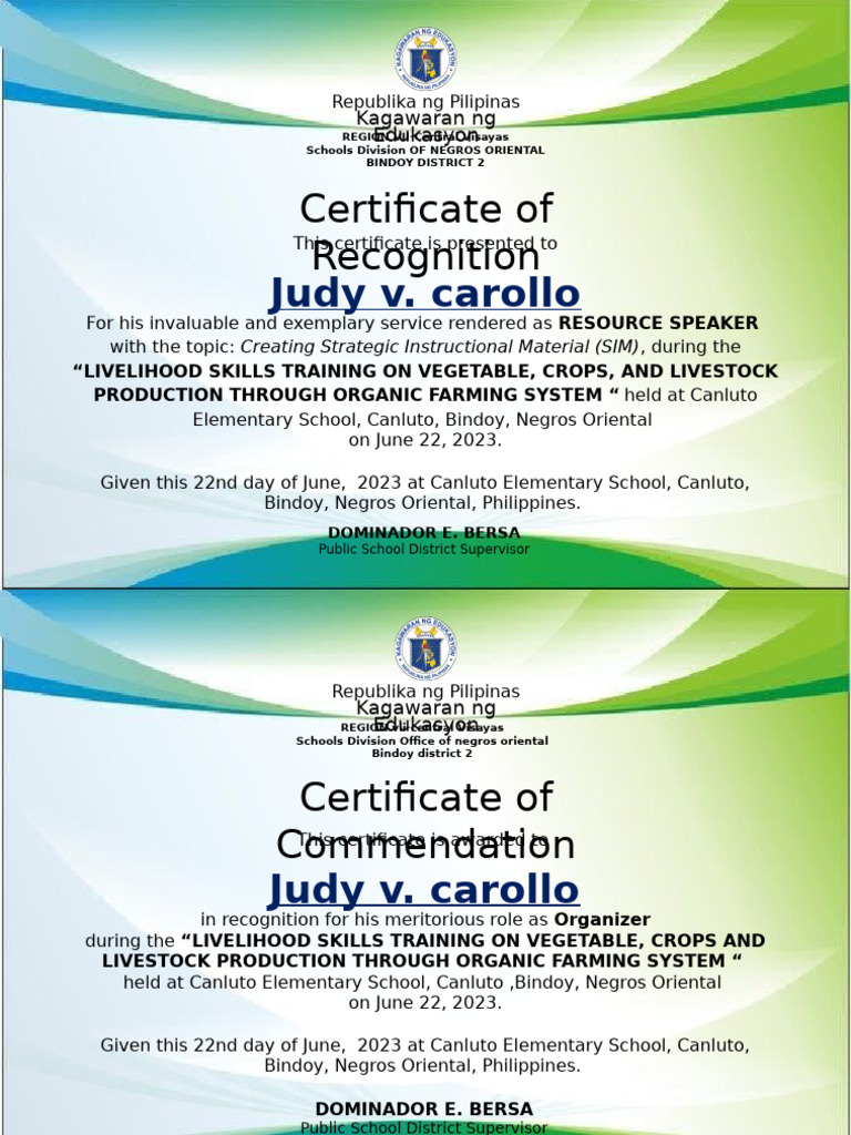 CERTIFICATE OF COMMENDATION | PDF | Sustainable Agriculture ...