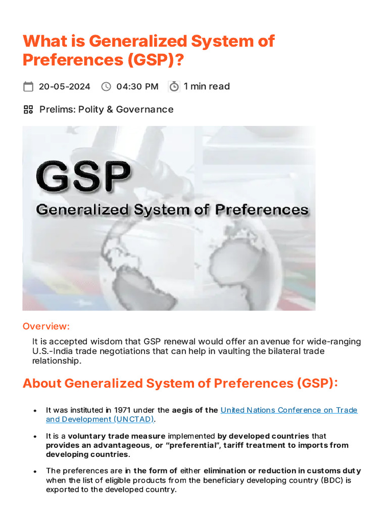 What Is Generalized System of Preferences (GSP) | PDF | International ...