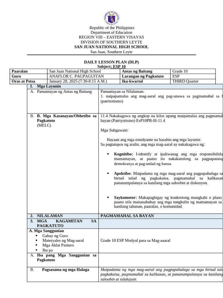 ESP DLP WEEK 6 PART 1 | PDF