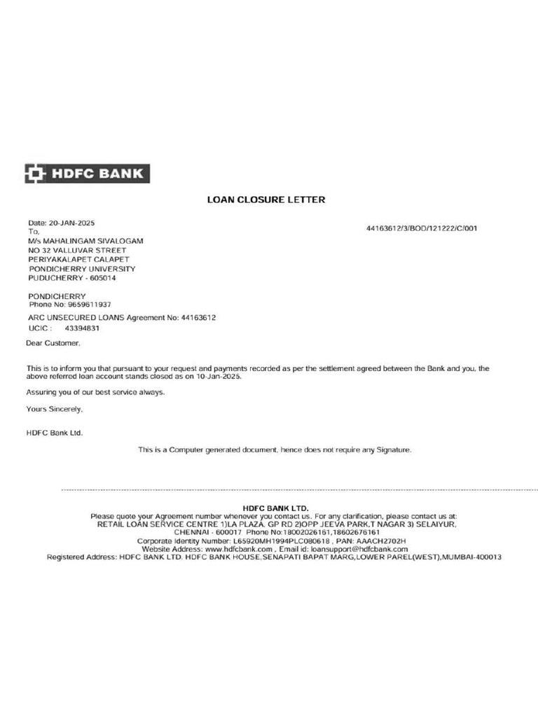 Mahalingam HDFC Noc | PDF