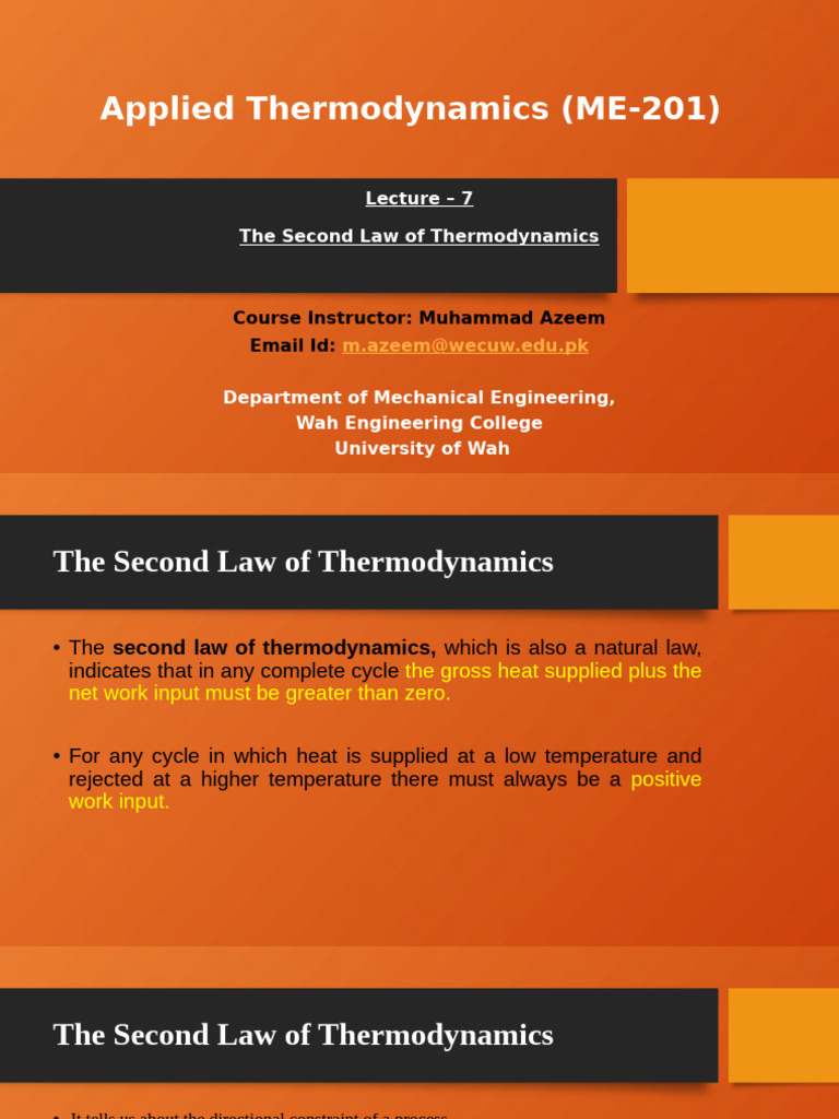 Lect 7, The Second Law | PDF | Heat | Second Law Of Thermodynamics
