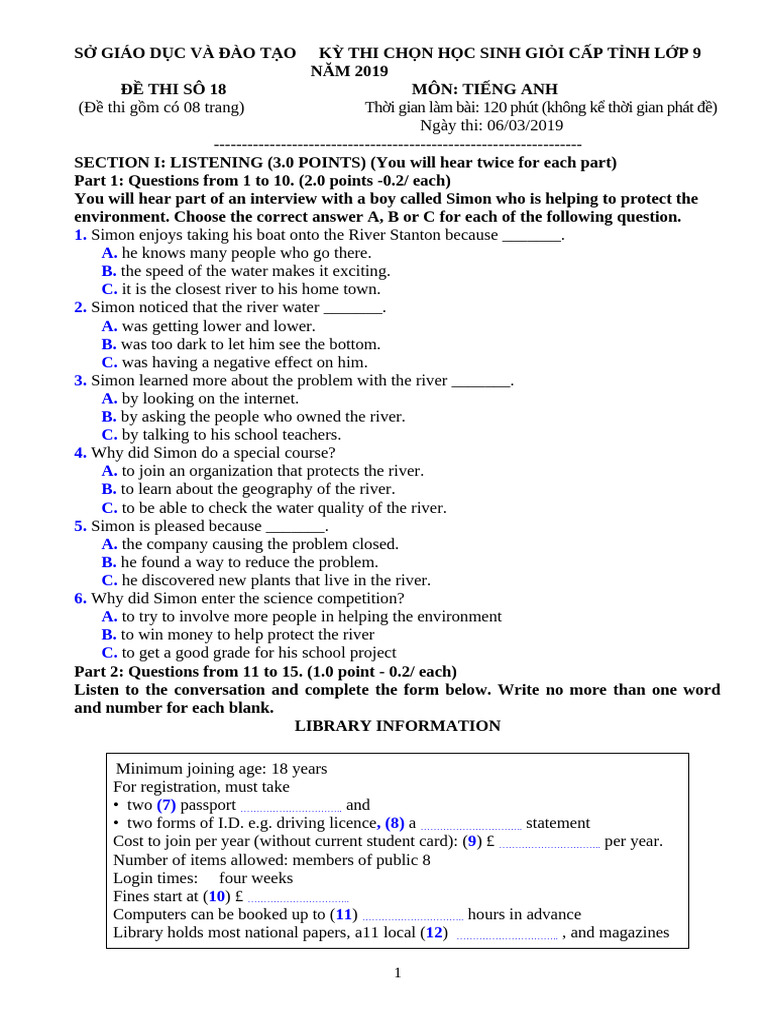 đề thi HSG anh 9 có file nghe đáp án Script đề 18 | PDF | Cost Of Living | Radar