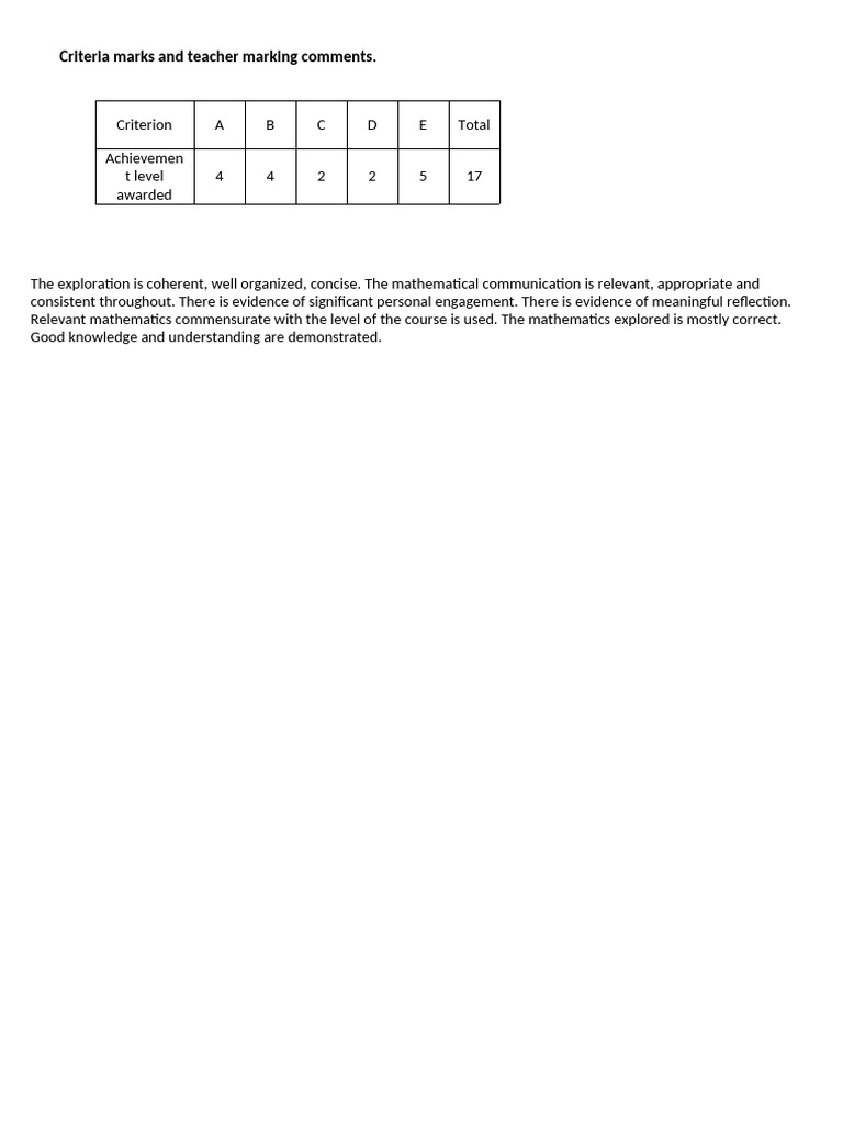 Criteria Marks and Teacher Marking Comments | PDF