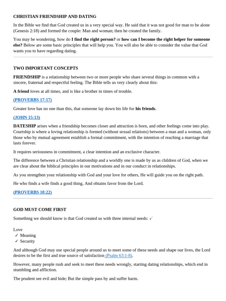 Christian Principles for Dating and Friendship | PDF | Love | Courtship