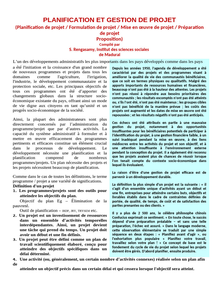 Planification et Gestion de Projet Efficace | PDF | Rentabilité ...