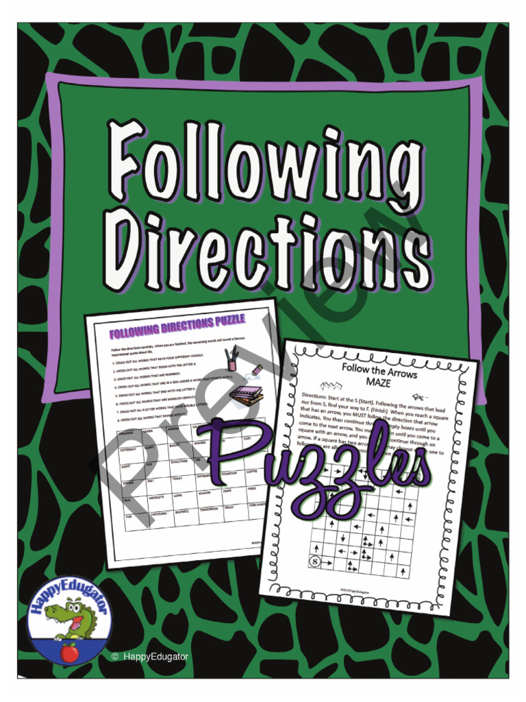 Following Directions Puzzle Activity | PDF | Consonant | Teachers