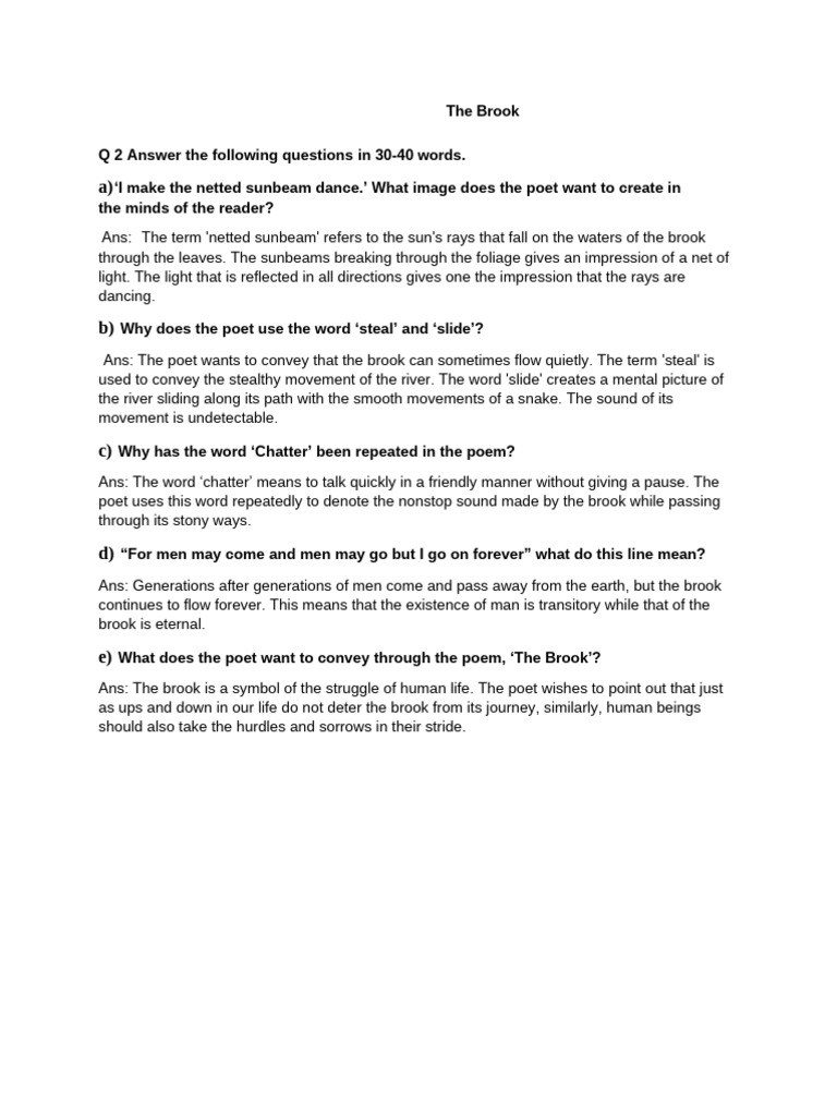 Insights on "The Brook" Poem Analysis | PDF