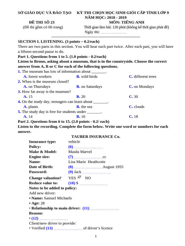 đề thi HSG anh 9 có file nghe đáp án Script đề 23 | PDF | William Mc Kinley | Presidents Of The ...