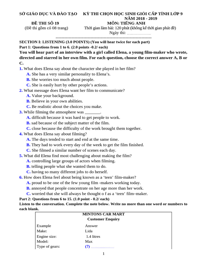 đề thi HSG anh 9 có file nghe đáp án Script đề 19 | PDF | Body Language | Communication