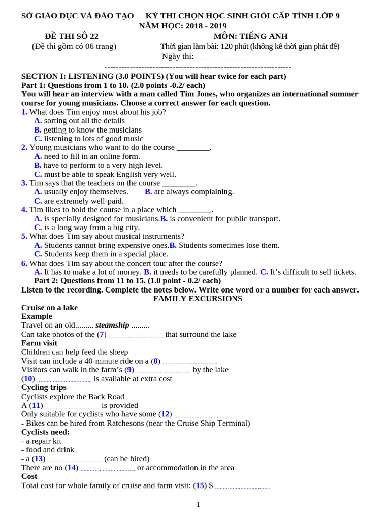 đề thi HSG anh 9 có file nghe đáp án Script đề 22 | PDF | Hay | Cattle
