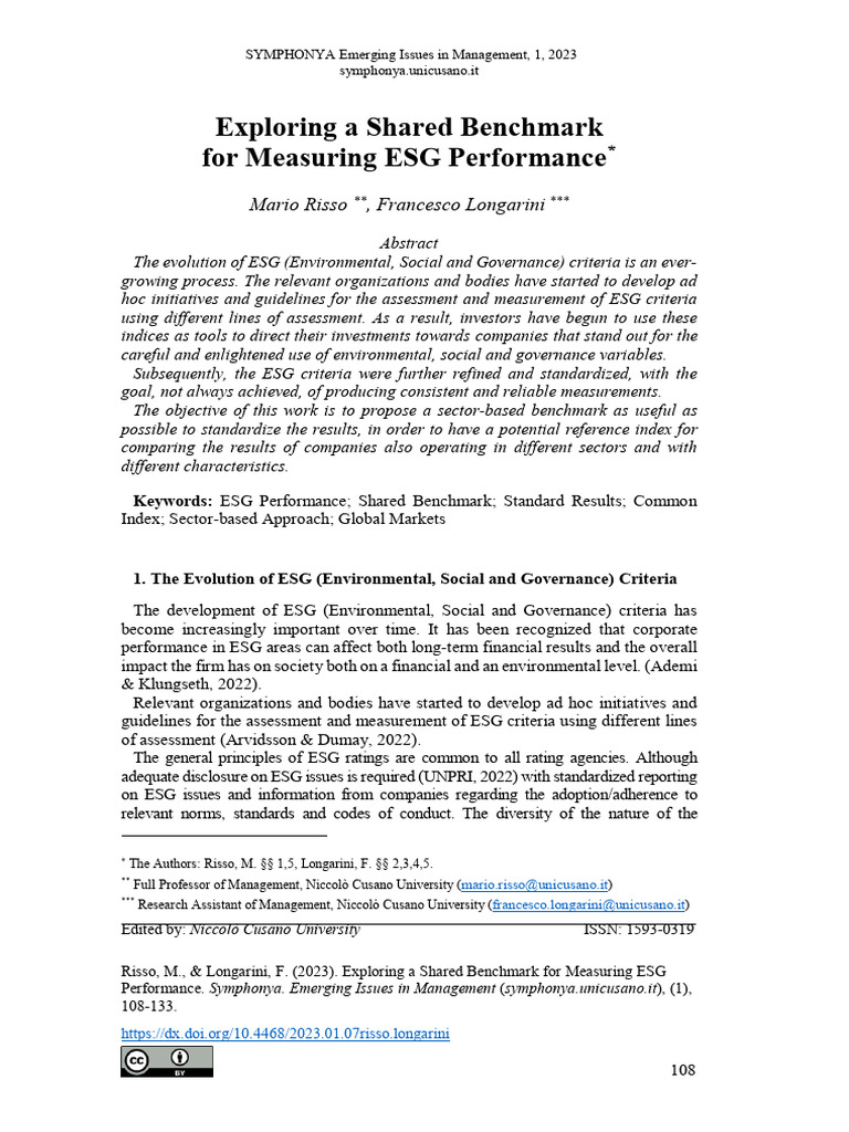Exploring A Shared Benchmark For Measuring ESG Per | PDF | Waste ...
