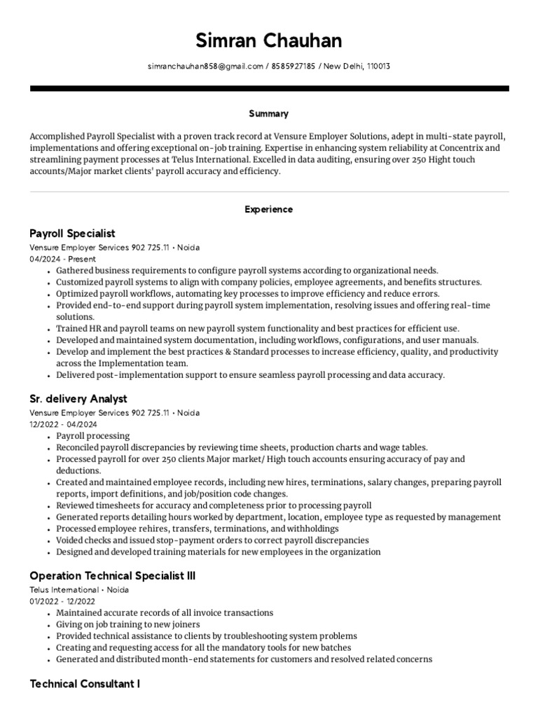 Simran Chauhan CV (1)-1 | PDF | Payroll | Employment