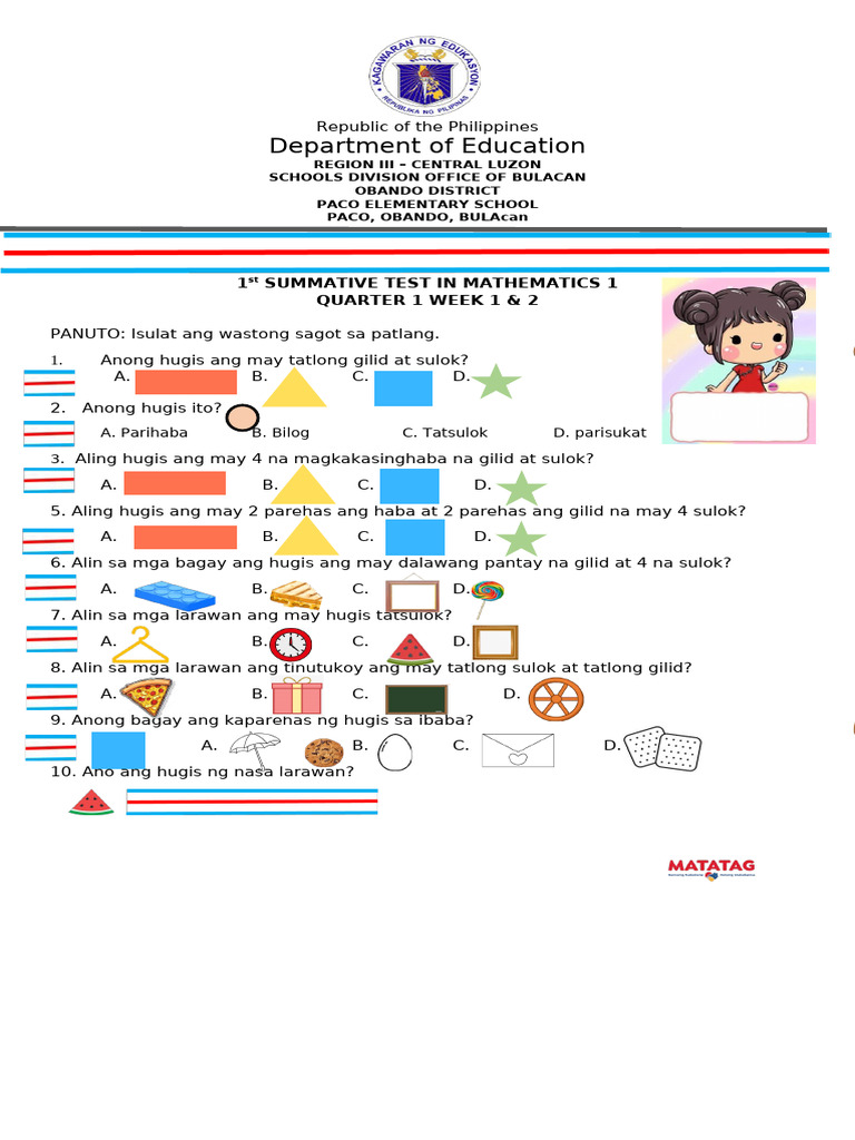 Q1 Summative Week1 2 Math 1 | PDF