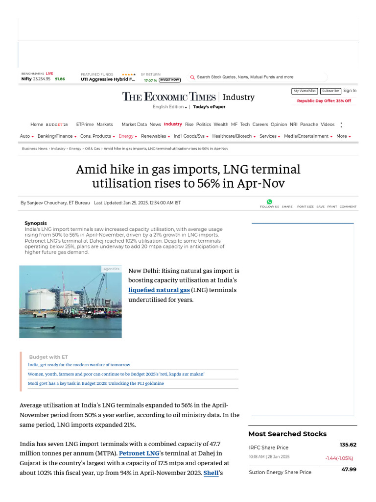 Amid Hike in Gas Imports, LNG Terminal Utilisation Rises To 56% in Apr ...