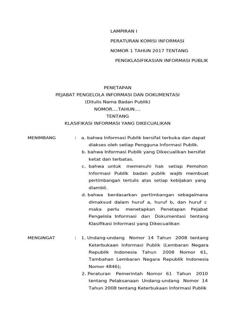 Lampiran I - Penetapan Informasi Yang Dikecualikan - Final | PDF