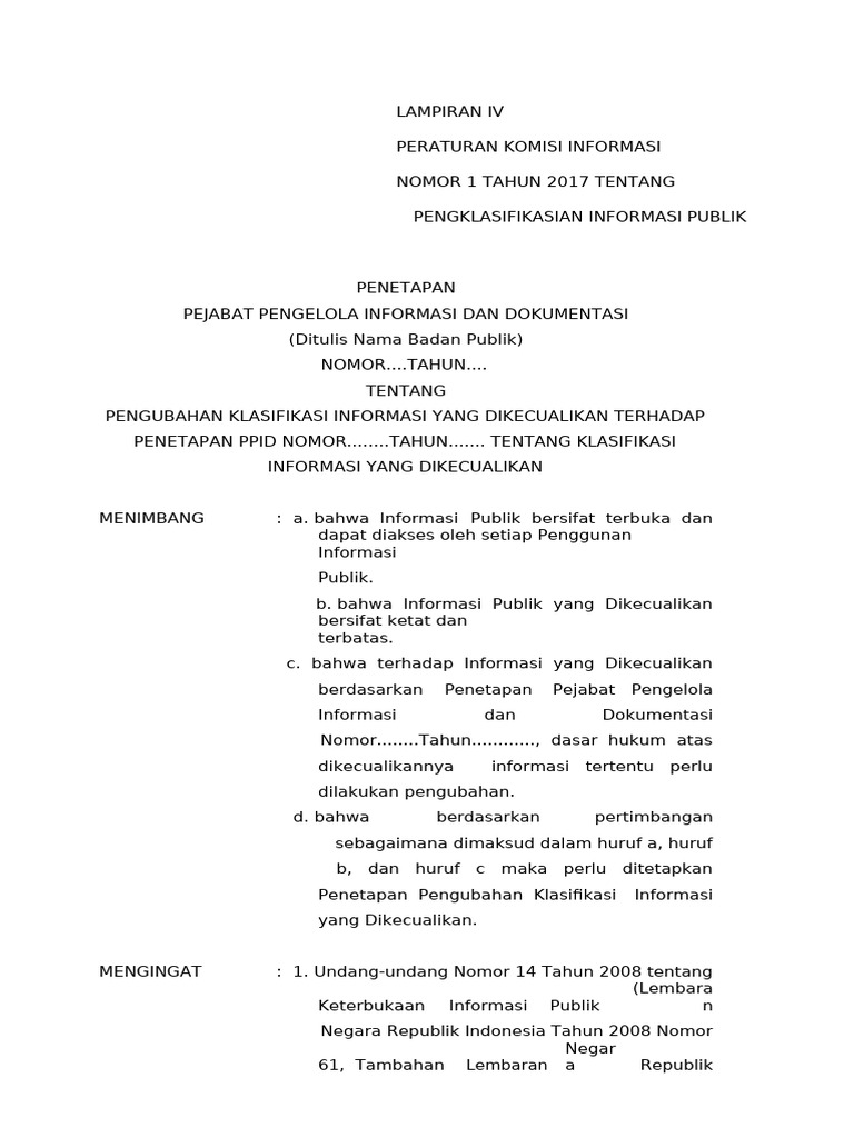 Lampiran Iv - Penetapan Pengubahan Pengecualian Informasi - Final-1 | PDF