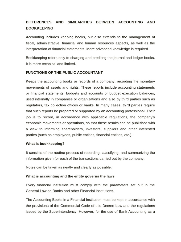 Accounting vs. Bookkeeping Explained | PDF | Bookkeeping | Accounting