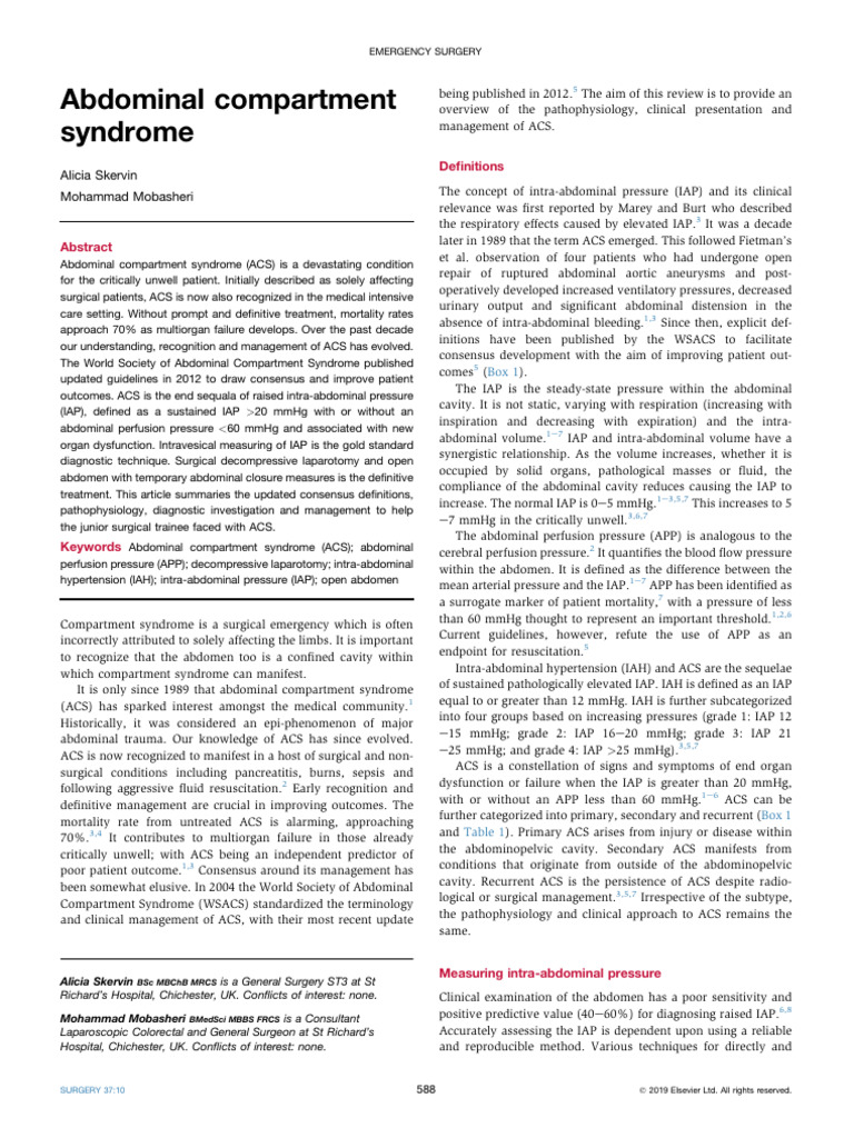 Abdominal Compartment Syndrome - 2019 - Surgery Oxford | PDF | Abdomen ...