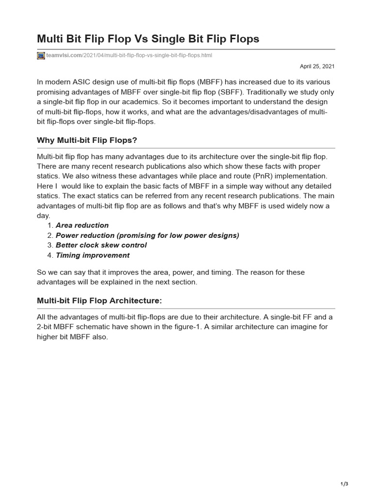 Multi Bit Flip Flop Vs Single Bit Flip Flops | PDF | Electronic Design ...
