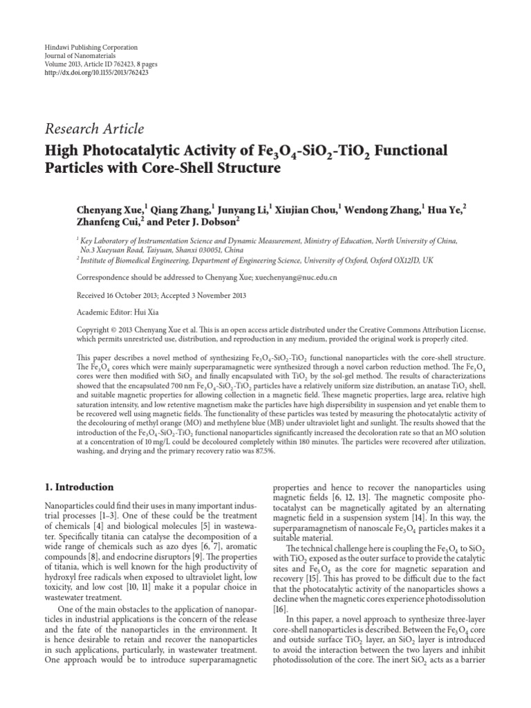 High Photocatalytic Activity of Fe3O4-SiO2-TiO2 Fu | PDF | Nanoparticle | Ultraviolet