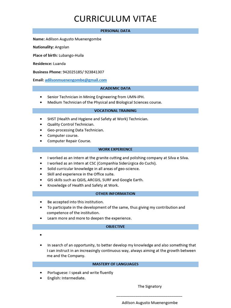 Adilson Augusto CV em Ingles | PDF