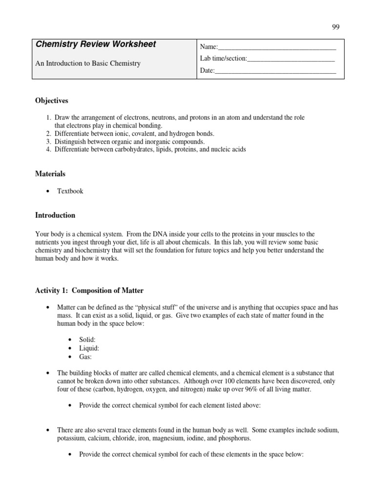 Chemistry Review Worksheet Mota | PDF | Atoms | Chemistry