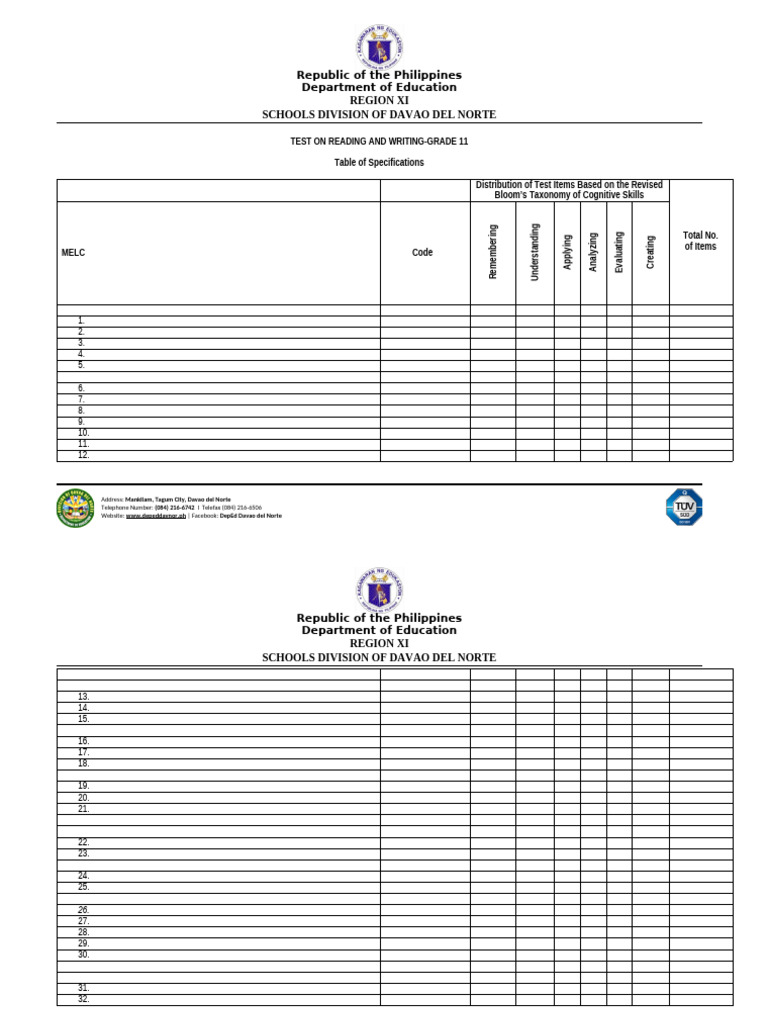 1-TOS-SUGGESTED-TEMPLATE-FOR-FILIPINO-CURRICULUM-DIVISION-UNIFIED-TEST ...