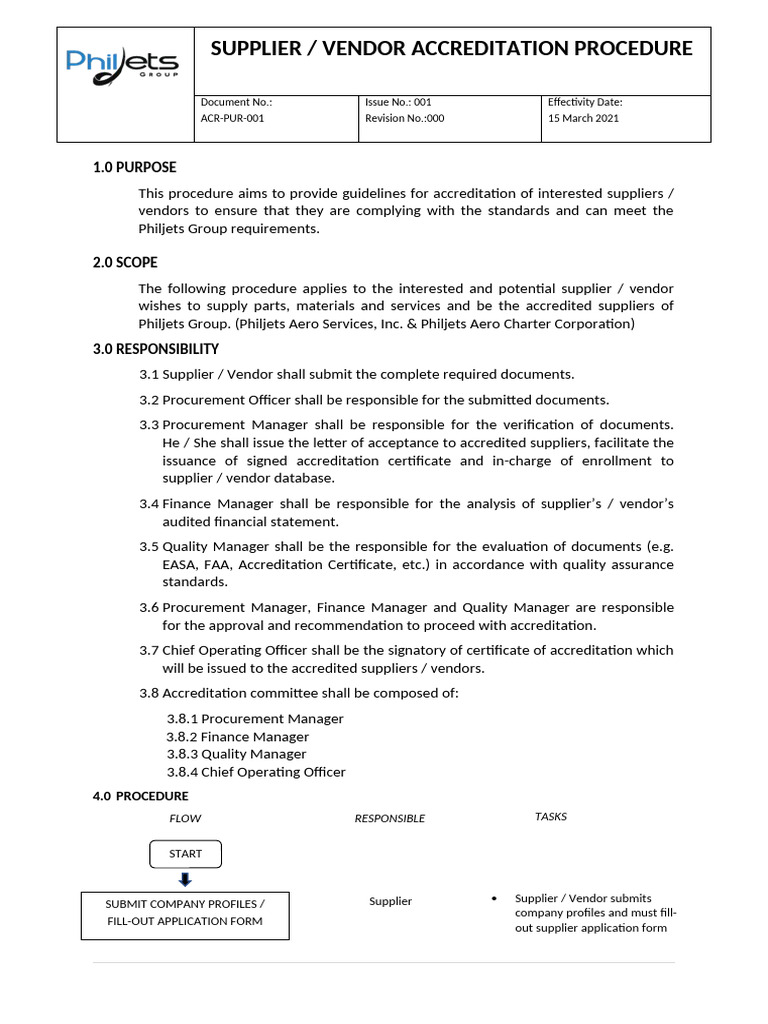 Supplier Accreditation Procedure | PDF | Verification And Validation