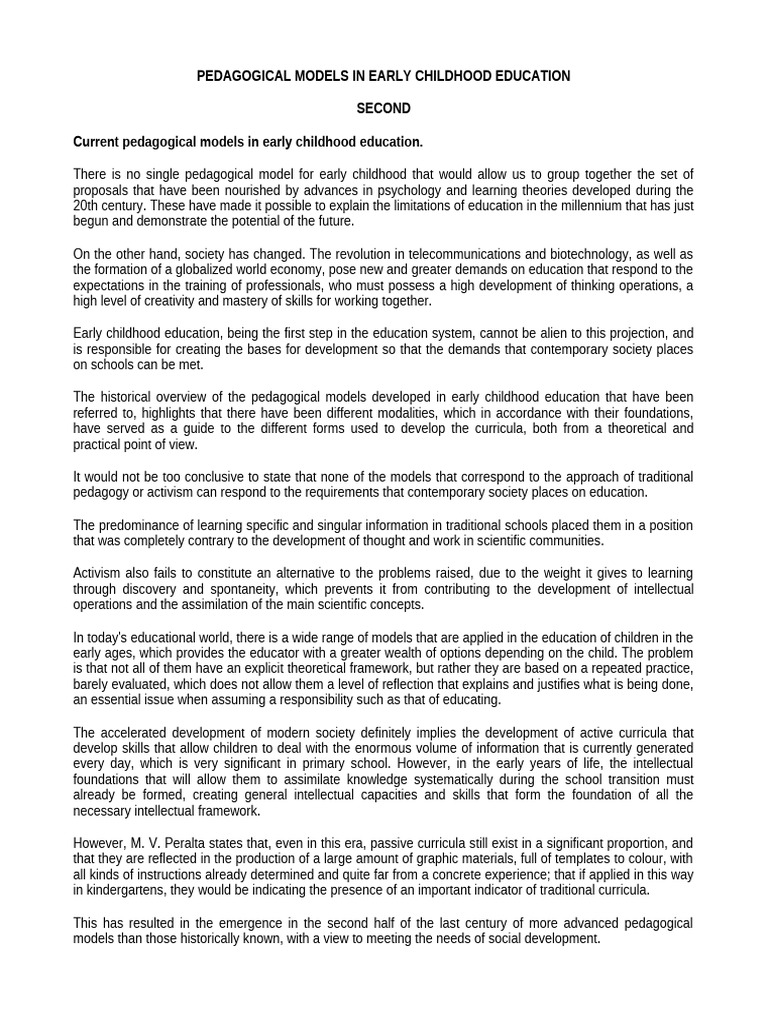 The Pedagogical Models of Early Childhood Education | PDF | Pedagogy ...