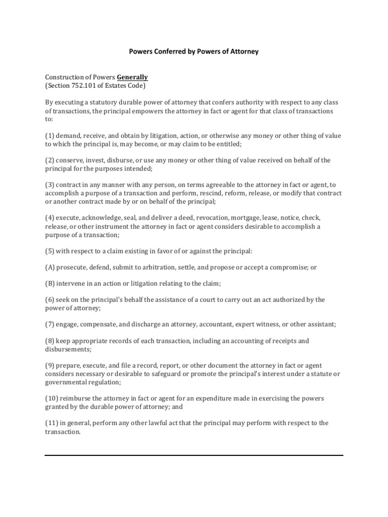 Powers Conferred by Powers of Attorney | PDF | Banks | Power Of Attorney