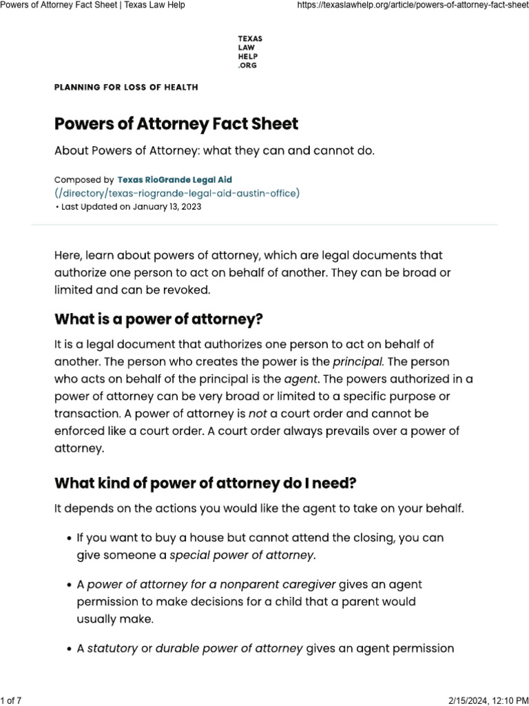 Powers of Attorney Fact Sheet | PDF