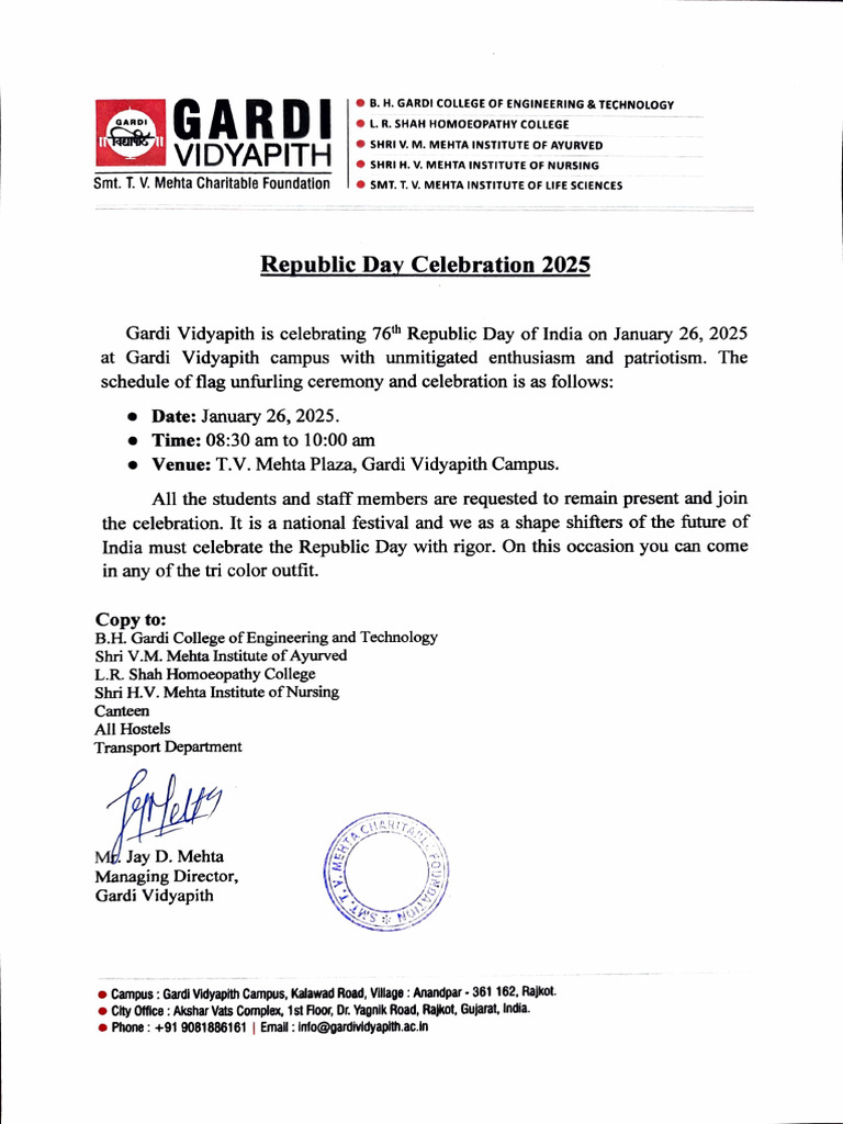 Circular For 26th January, 2025 | PDF