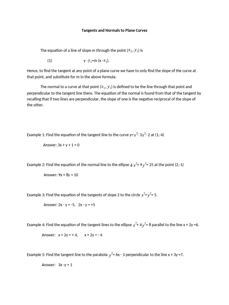 Tangents and Normals To Plane Curves | PDF