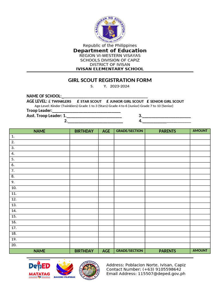 Girl Scout Registration Form | PDF